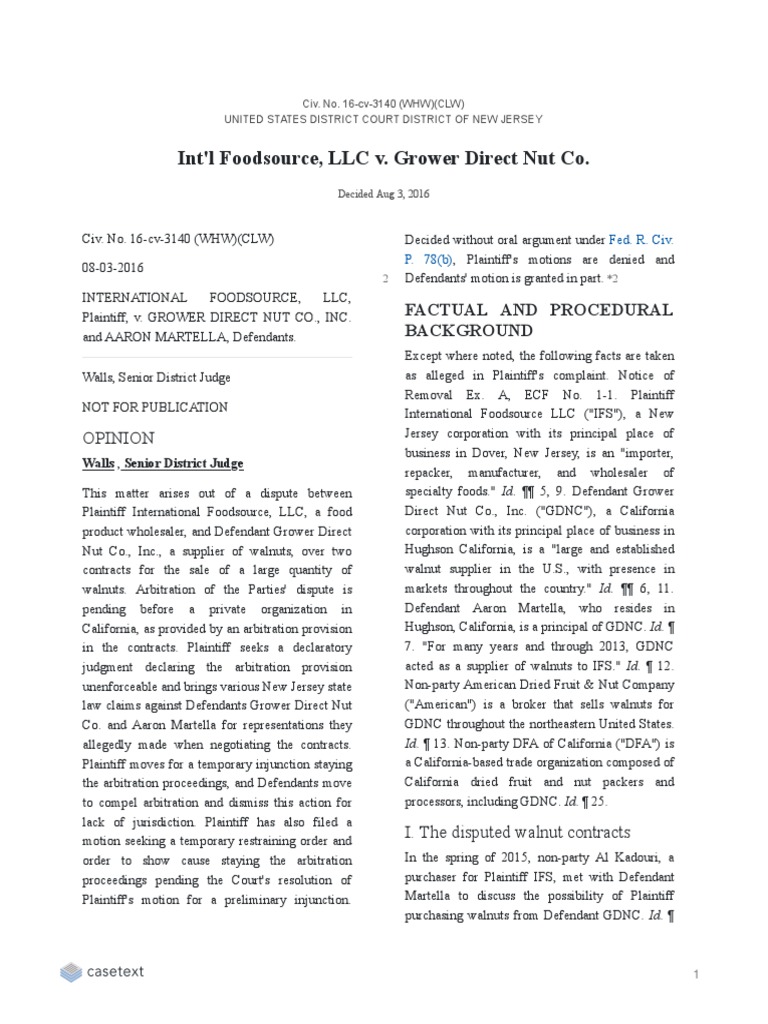 Int'l Foodsource, LLC v. Grower Direct Nut Co | PDF | Arbitration ...