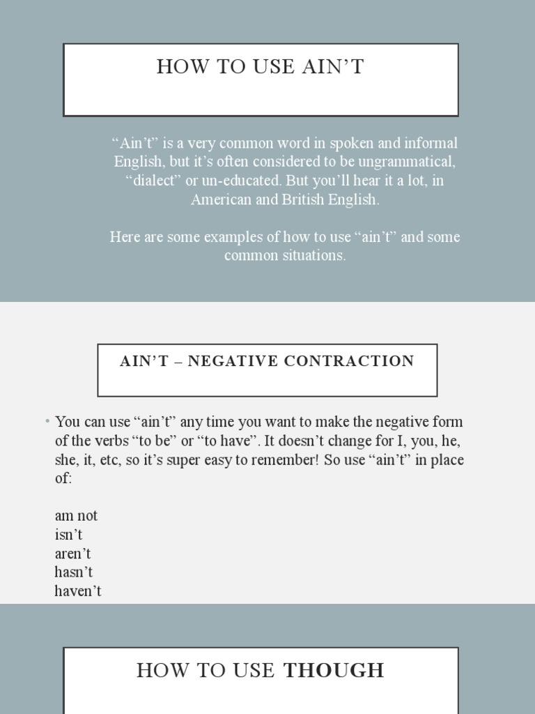 Using "Ain't" and "Though" in English | PDF | English Language ...
