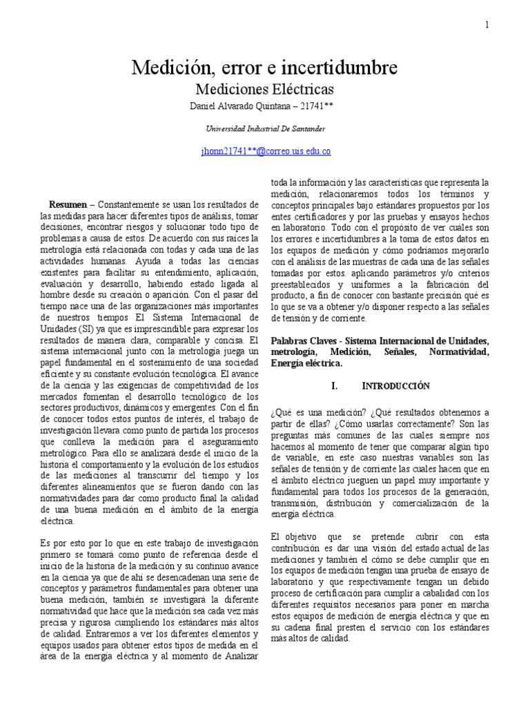 Actividad ABET Medicion, Error e Incertidumbre 2 | PDF | Medición | Metrología
