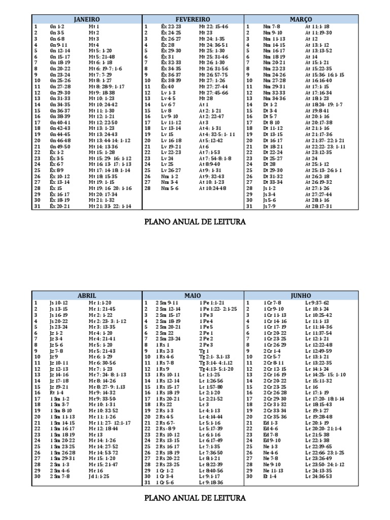 Plano Anual de Leitura Da BIBLIA | PDF