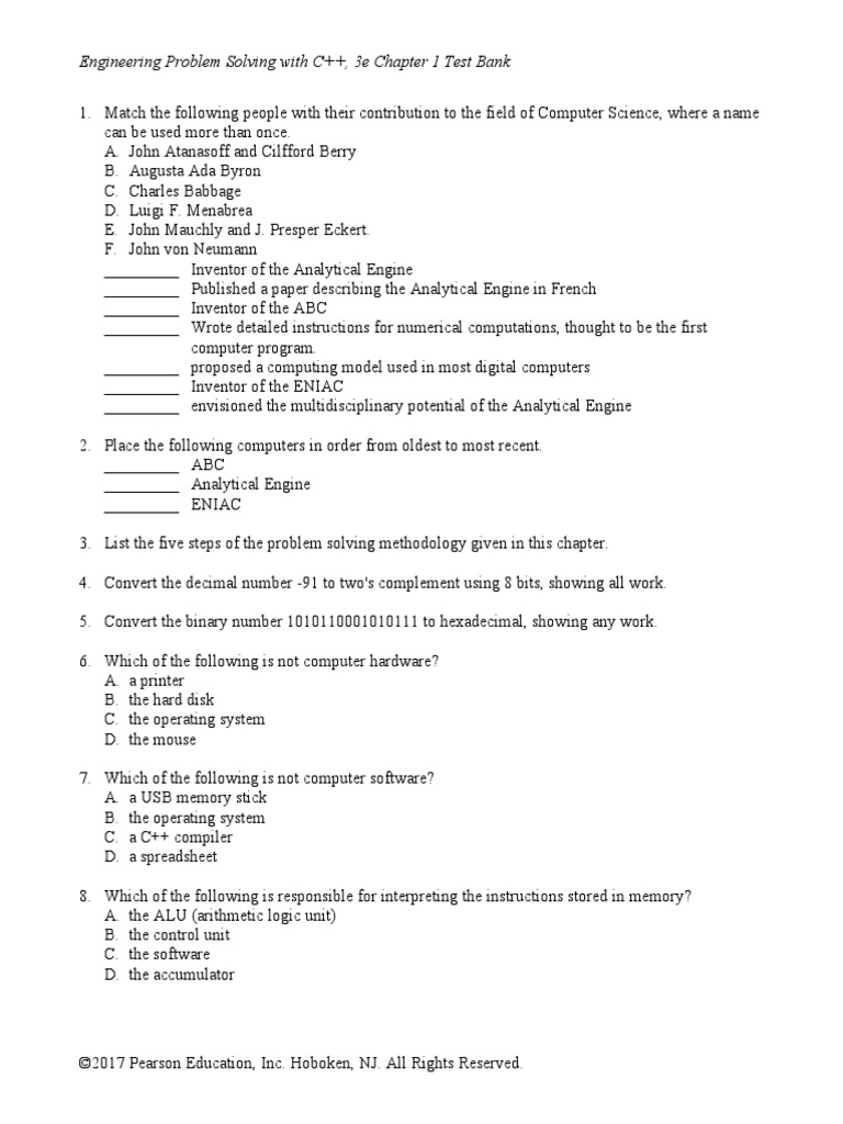 Engineering Problem Solving With C 3e Chapter 1 Test Bank Pdf C Programming Language