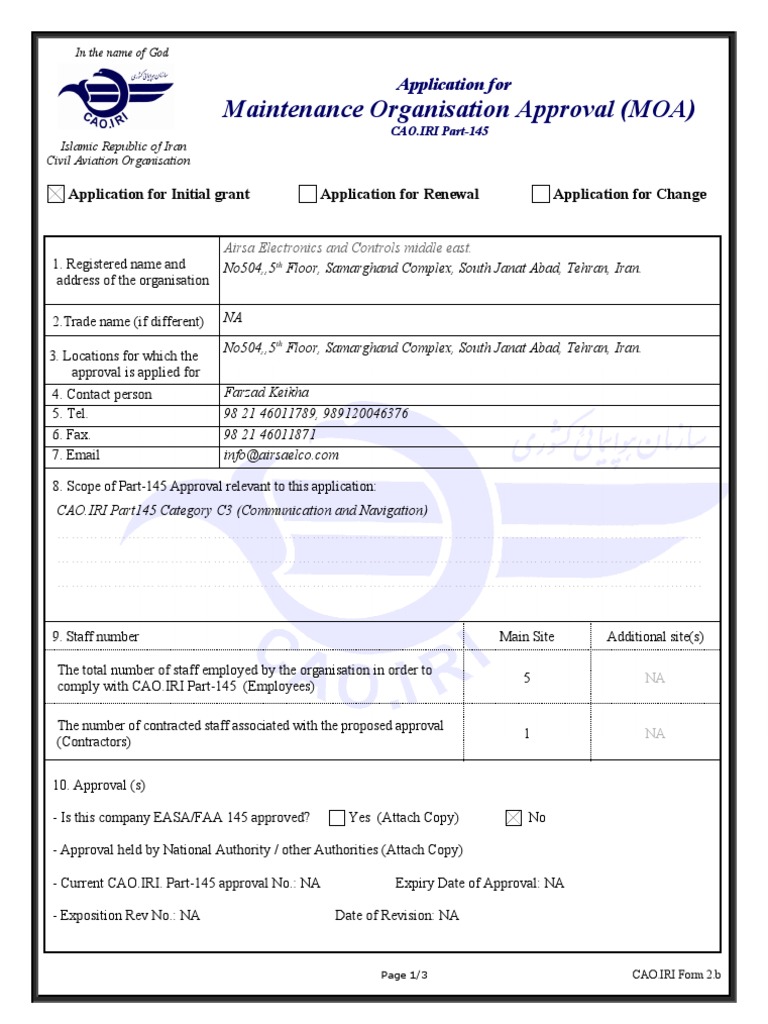 Maintenance Organisation Approval (MOA) : Application For | PDF ...