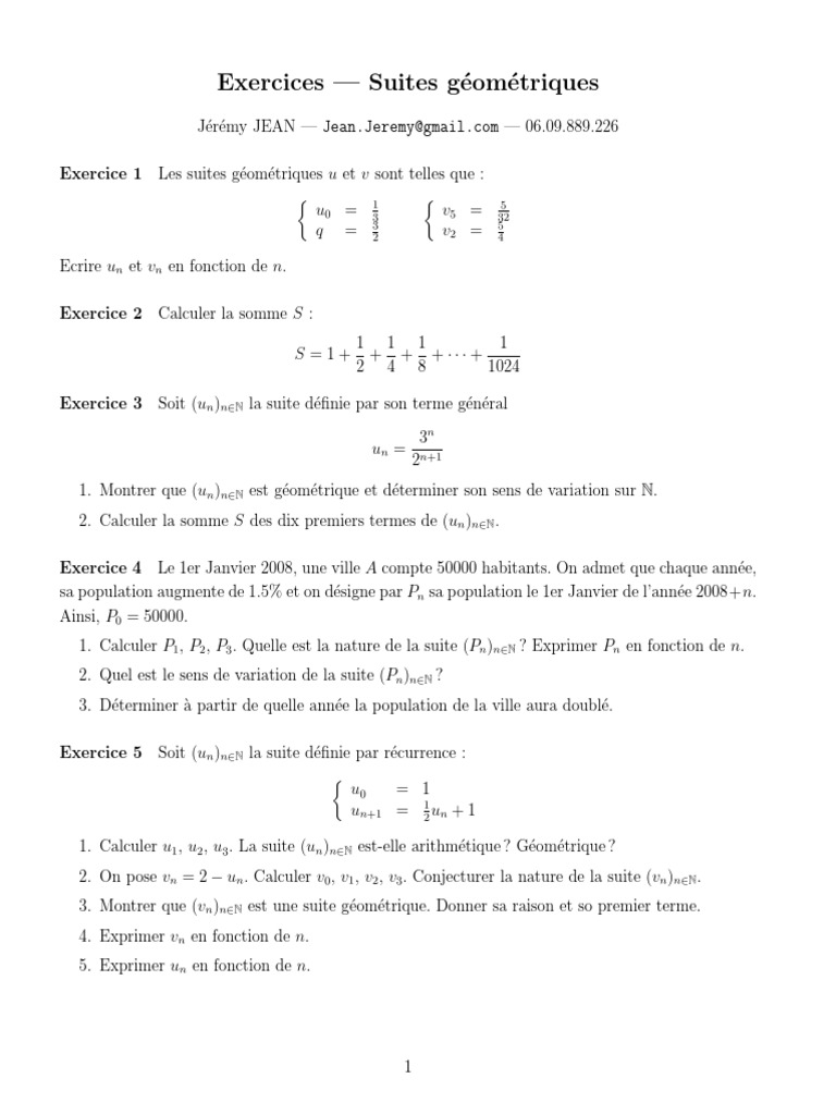 Exercices sur les suites géométriques | PDF