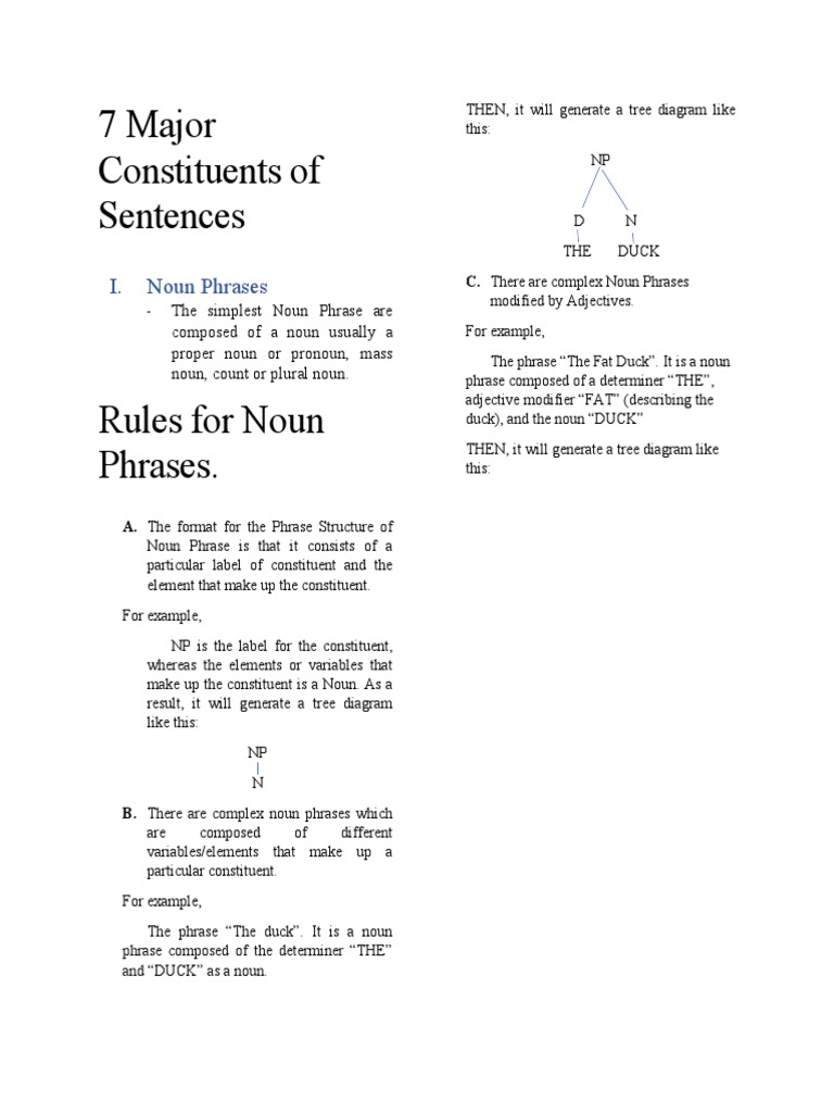 7 Major Constituents of Sentences | PDF