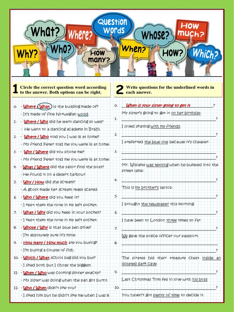Circle The Correct Question Word According To The Answer. Both Options ...