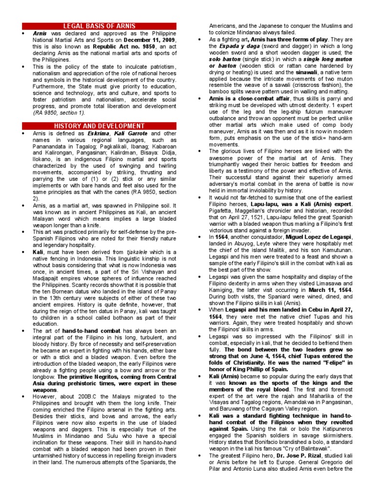Legal Basis of Arnis: (RA 9850, Section 1) | Download Free PDF | Foot ...