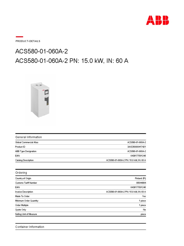 3AXD50000417421 Acs580 01 060a 2 PN 15 0 KW in 60 A | PDF | Power ...