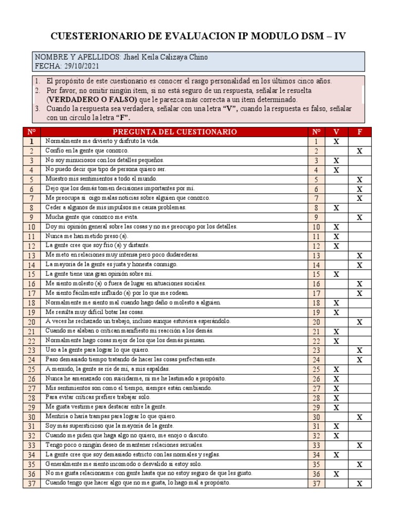 DSM - Iv Cuestionario Ipde Modulo Dsm-Iv | PDF | Sicología | Psicología ...