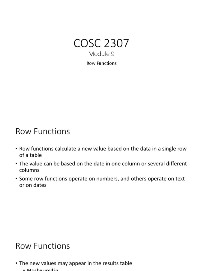 COSC 2307: Row Functions | PDF | Table (Database) | Software