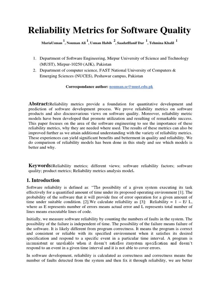 Reliability Metrics For Software Quality | PDF | Reliability Engineering | Software Quality