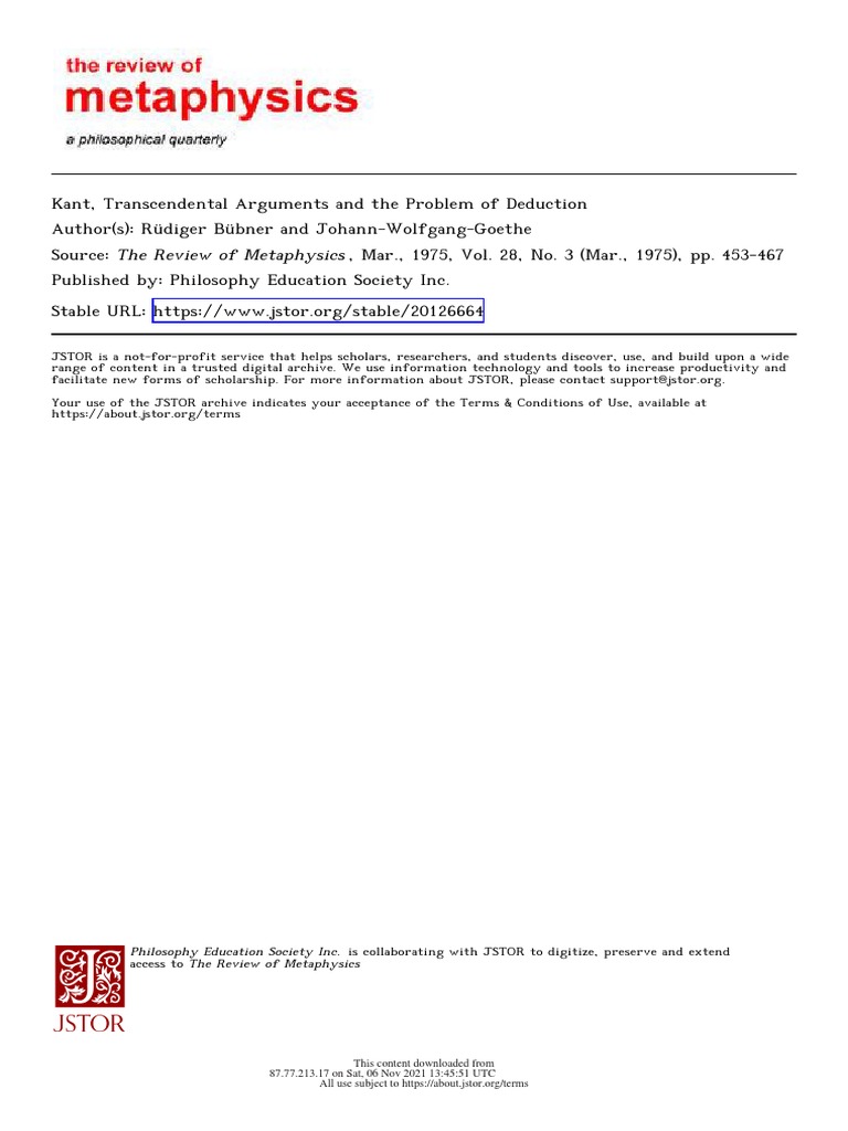 Bubner Transcendental | PDF | A Priori And A Posteriori | Immanuel Kant