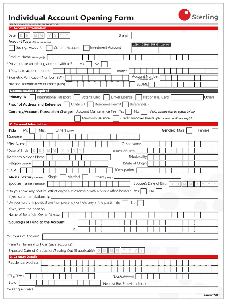 New Account Opening Form Individual Update | PDF | Banks | Identity ...