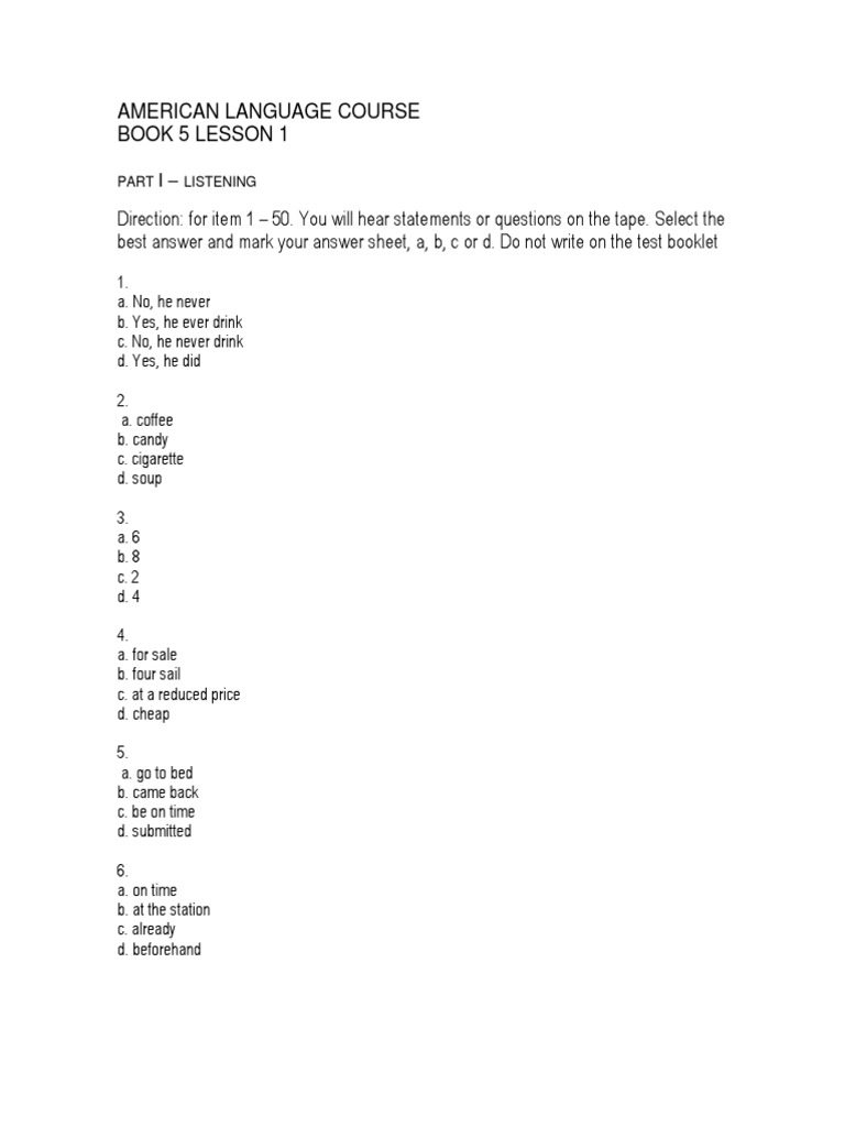 American Language Course Book 5 Lesson 1: Listening | PDF