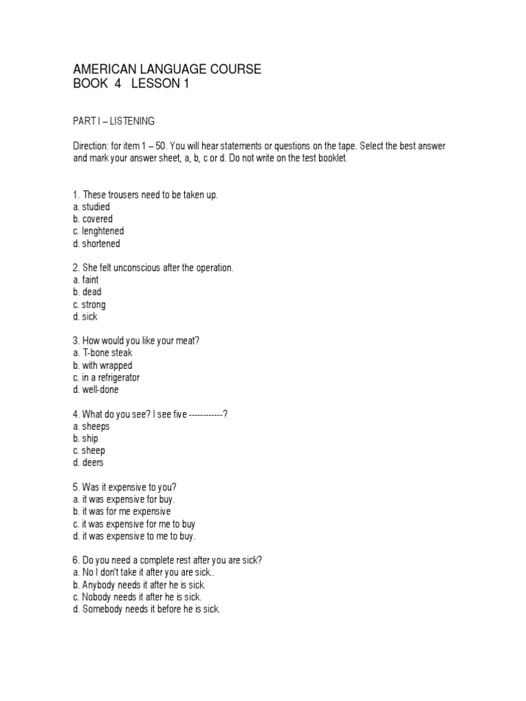 American Language Course Book 4 Lesson 1 | PDF