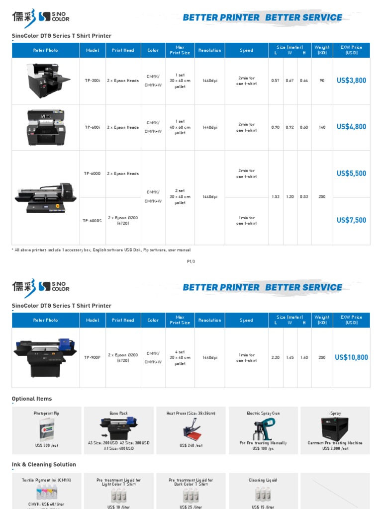 Sinocolor DTG Series T Shirt Printer | PDF | T Shirt | Printer (Computing)