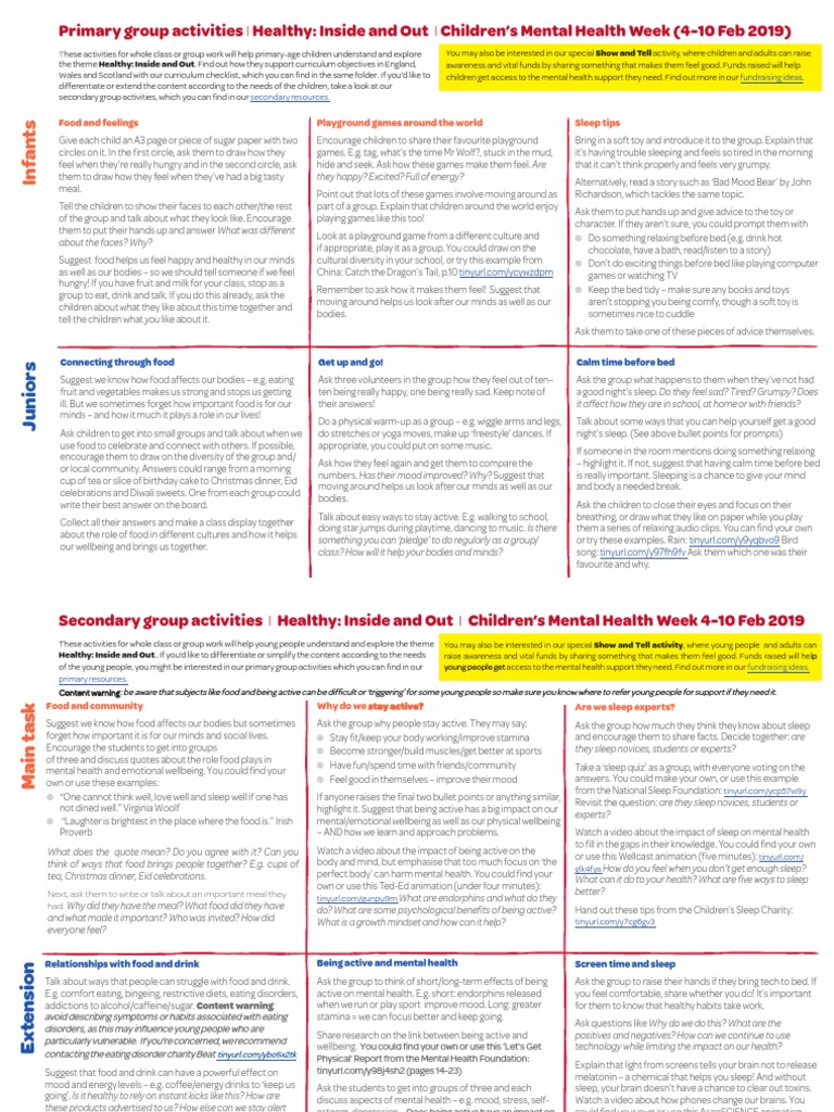 Primary Group Activities I Healthy: Inside and Out I Children's Mental ...
