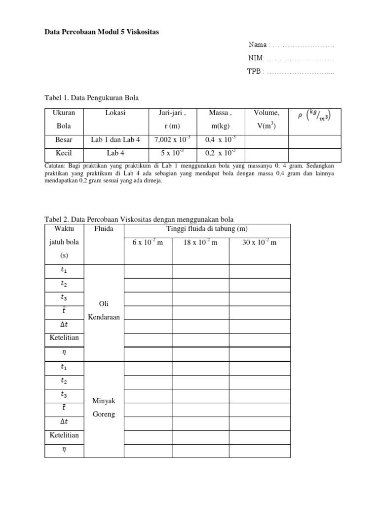 Data Percobaan Modul 5 Viskositas | PDF