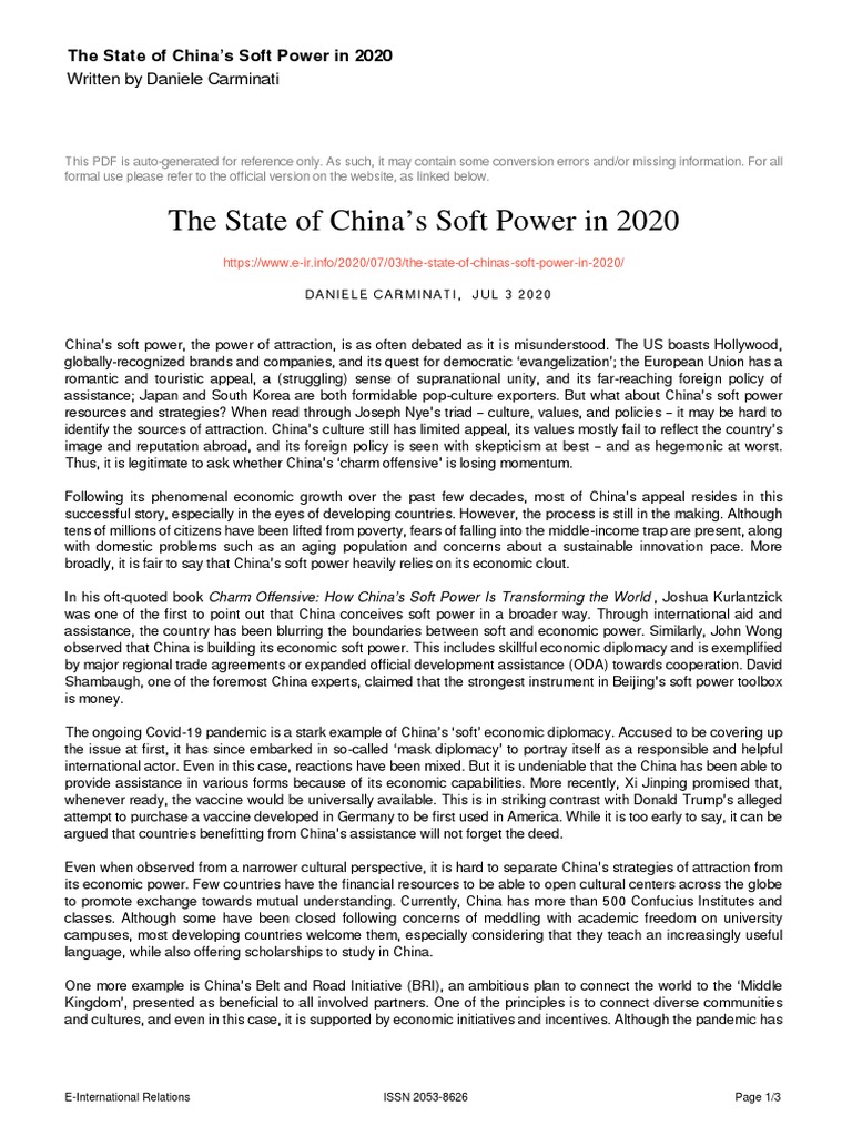 The State of China's Soft Power in 2020: Written by Daniele Carminati ...