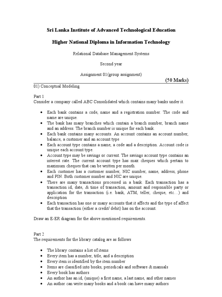 RDBMS Assignment 1 | PDF | Financial Transaction | Banks