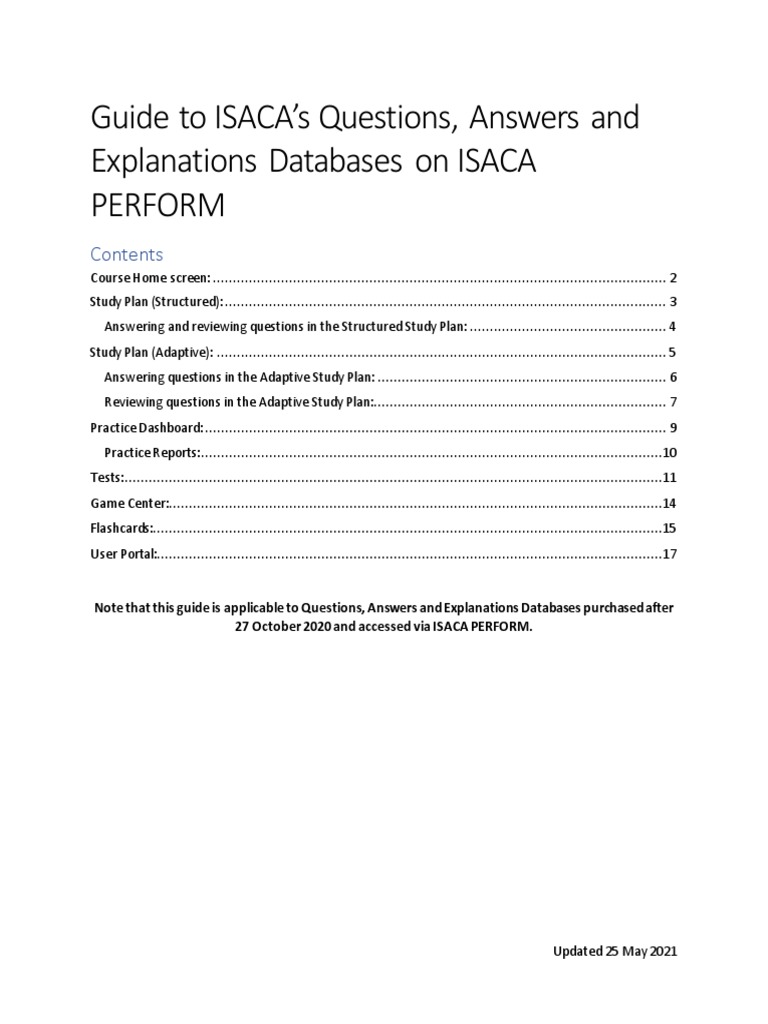 ISACA QAE Database User Guide | PDF | Test (Assessment) | Flashcard
