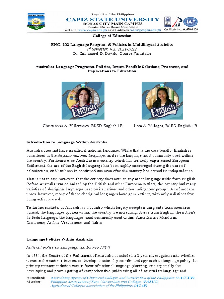 Language Programs, Policies and Issues in Australia: An Analysis of the Country's Approach to ...