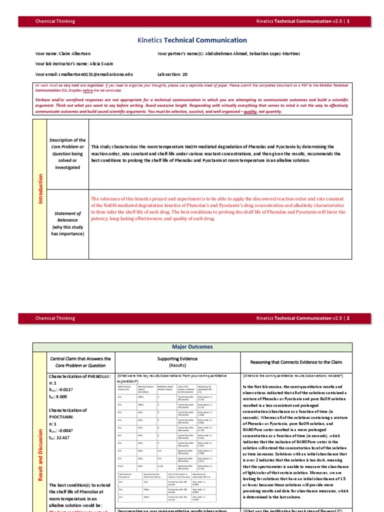 Kinetics Technical Communication | PDF | Absorbance | Chemical Kinetics