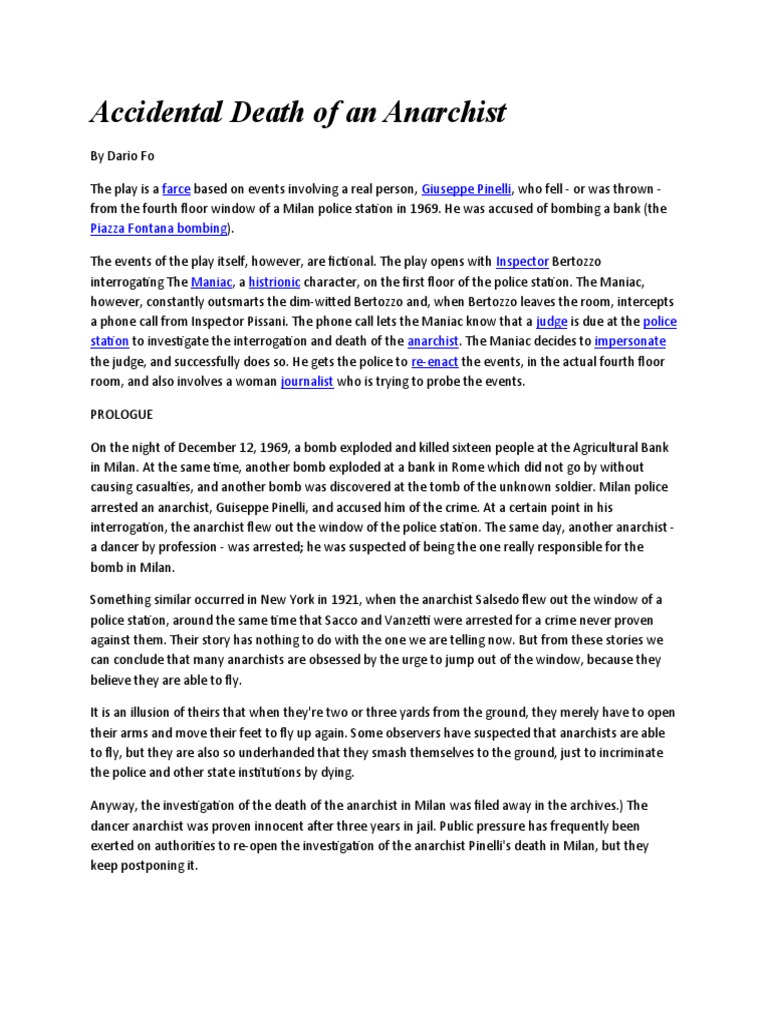 Accidental Death of an Anarchist Overview | PDF | Violence