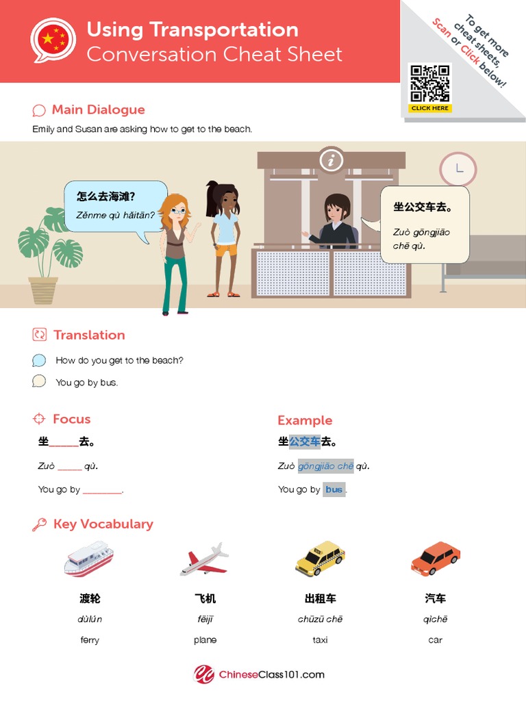 Using Transportation Conversation Cheat Sheet: Main Dialogue | PDF ...