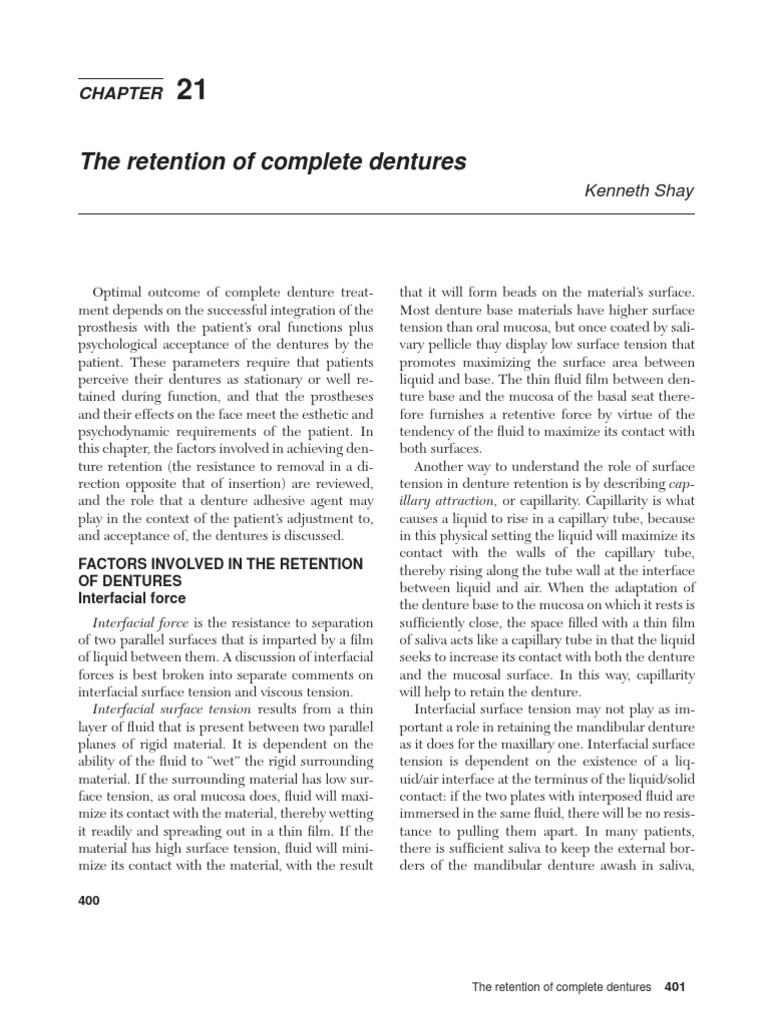 The Retention of Complete Dentures | PDF | Dentures | Nature
