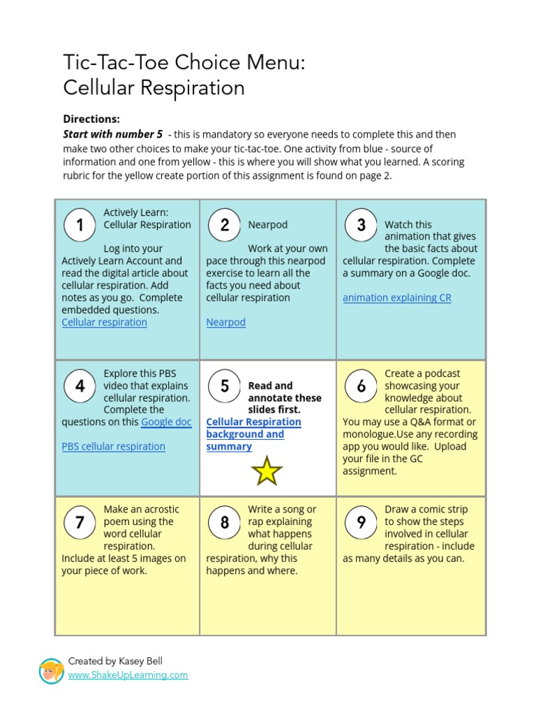 Cellular Respiration Choice Board Activities | PDF | Career & Growth ...