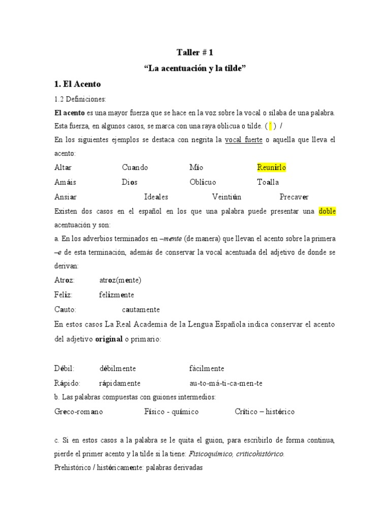 Taller sobre Acentuación y Tildes | PDF | Fonética | Lingüística