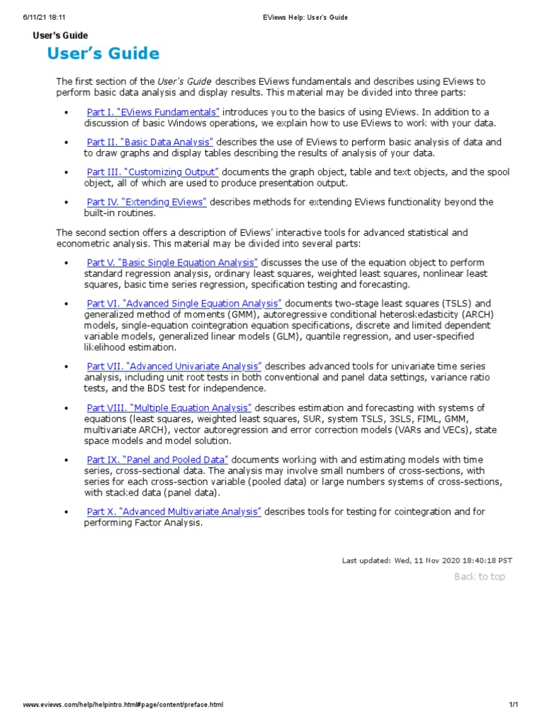 EViews Help - User's Guide | PDF | Ordinary Least Squares | Regression Analysis