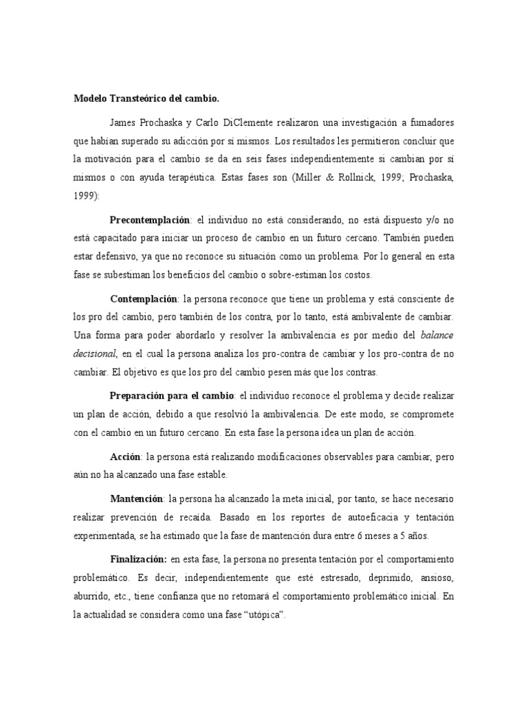 Modelo Transteórico Del Cambio | PDF | Depresión (estado de ánimo ...