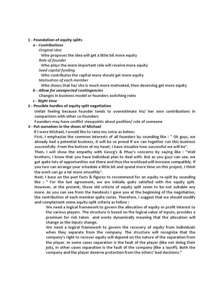 Microsoft Word - Negotiating Equity Splits at UpDown | PDF | Cognition | Economies