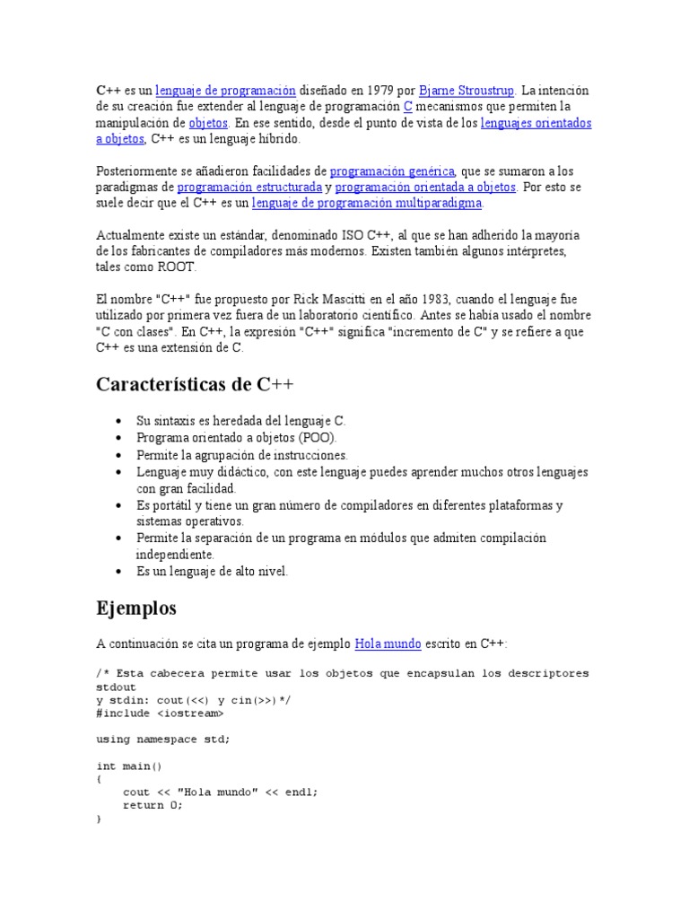 Características de C++ | PDF | C ++ | Objeto (informática)