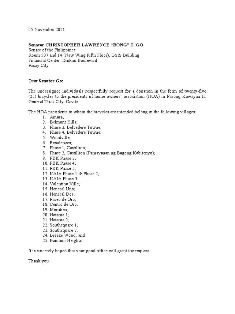 Letter Request For Assistance Distribution Bikes v.5 | PDF