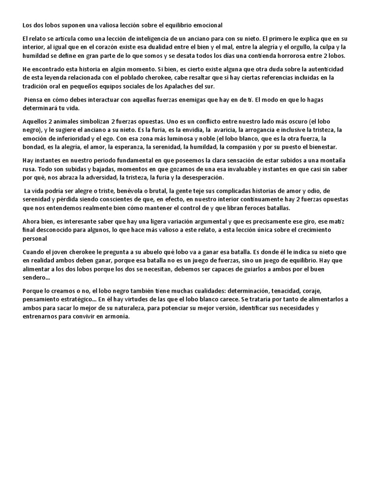 Ensayo Los Dos Lobos | PDF | Amor | Conceptos psicologicos