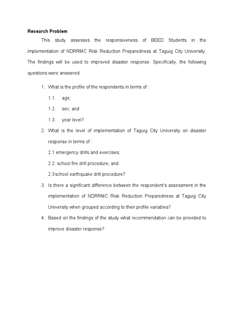 Assessing Disaster Preparedness and Response Protocols at Taguig City ...