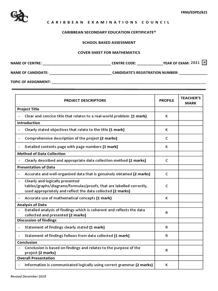 CSEC Maths CoverSheetForESBA Fillable Feb2020 | PDF | Data | Mathematics