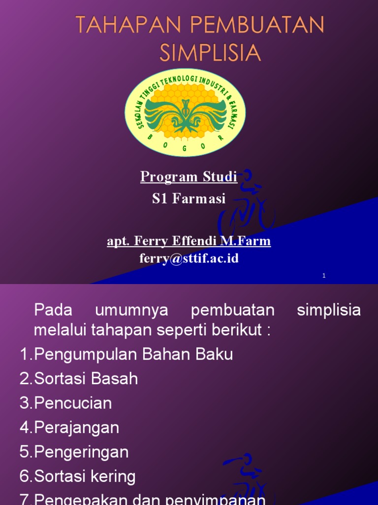 Program Studi S1 Farmasi: Apt. Ferry Effendi M.Farm Ferry@sttif - Ac.id ...