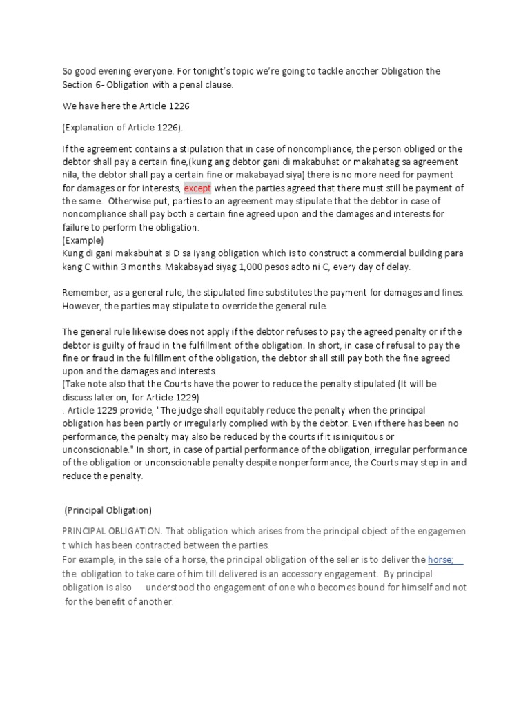 Understanding Article 1226 Penal Clauses | PDF | Law Of Obligations ...