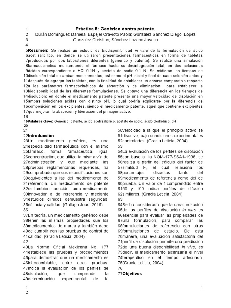 Práctica 5 - Genérico Vs Patente | PDF | Medicamentos con receta ...