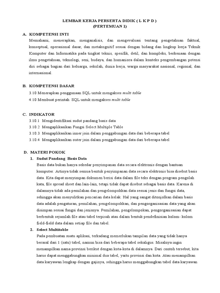 LKPD Basis Data XII | PDF