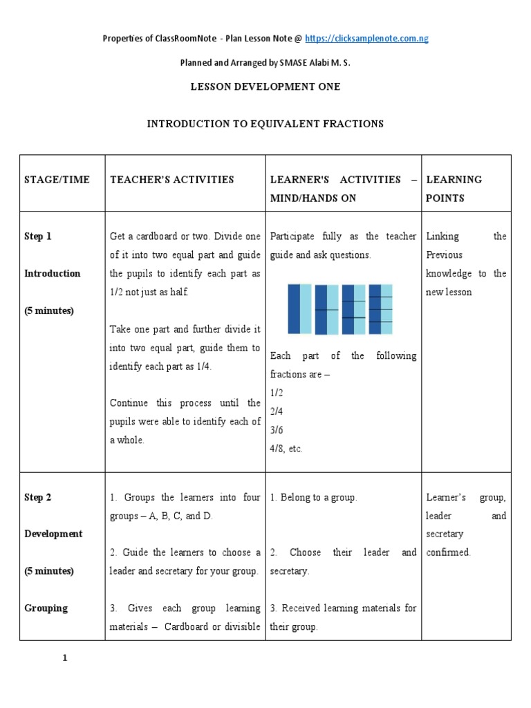 Introducing Equivalent Fractions Through Hands-On Activities and Group ...