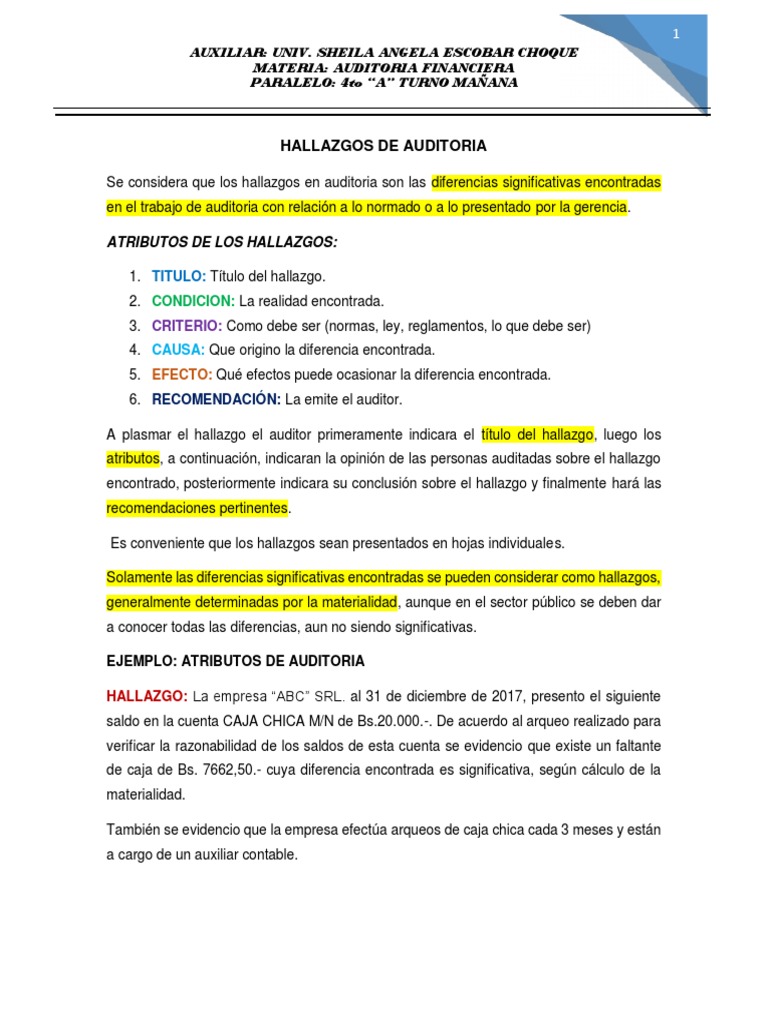 Hallazgos de Auditoria | PDF | Auditoría | Contralor