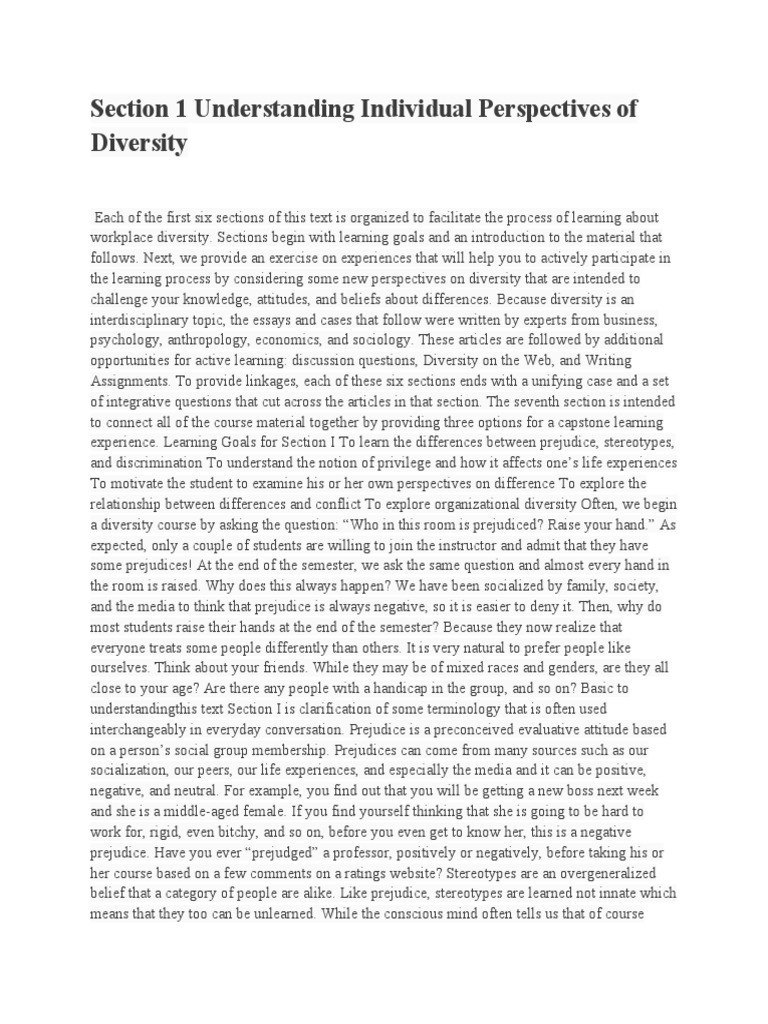 Understanding Individual Perspectives of Diversity Book CH | PDF ...