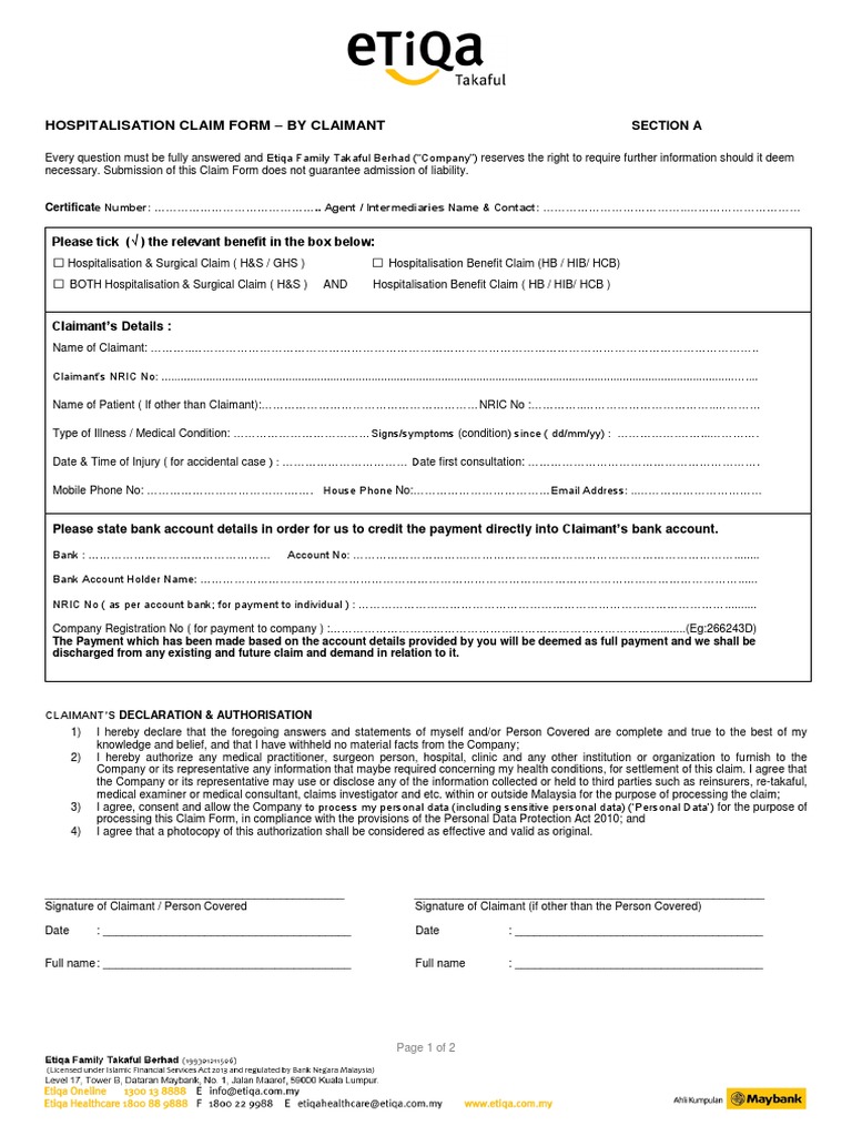 Hospitalisation Claim Form Guide | PDF | Health Sciences | Health Care