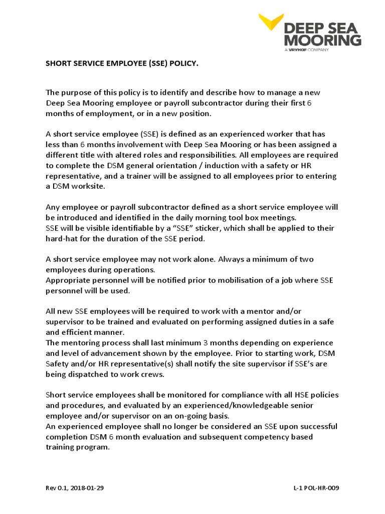 L-1 POL-HR-009 Short Service Employee Policy | PDF