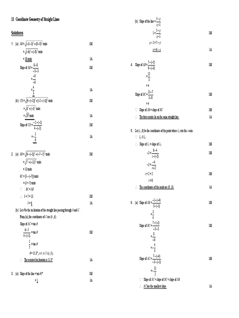 11 Coordinate Geometry of Straight Lines Solutions: Q P P Q P 6 | PDF ...