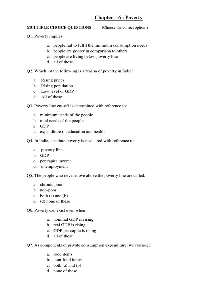 Chapterwise Question For Poverty | PDF | Poverty | Poverty & Homelessness